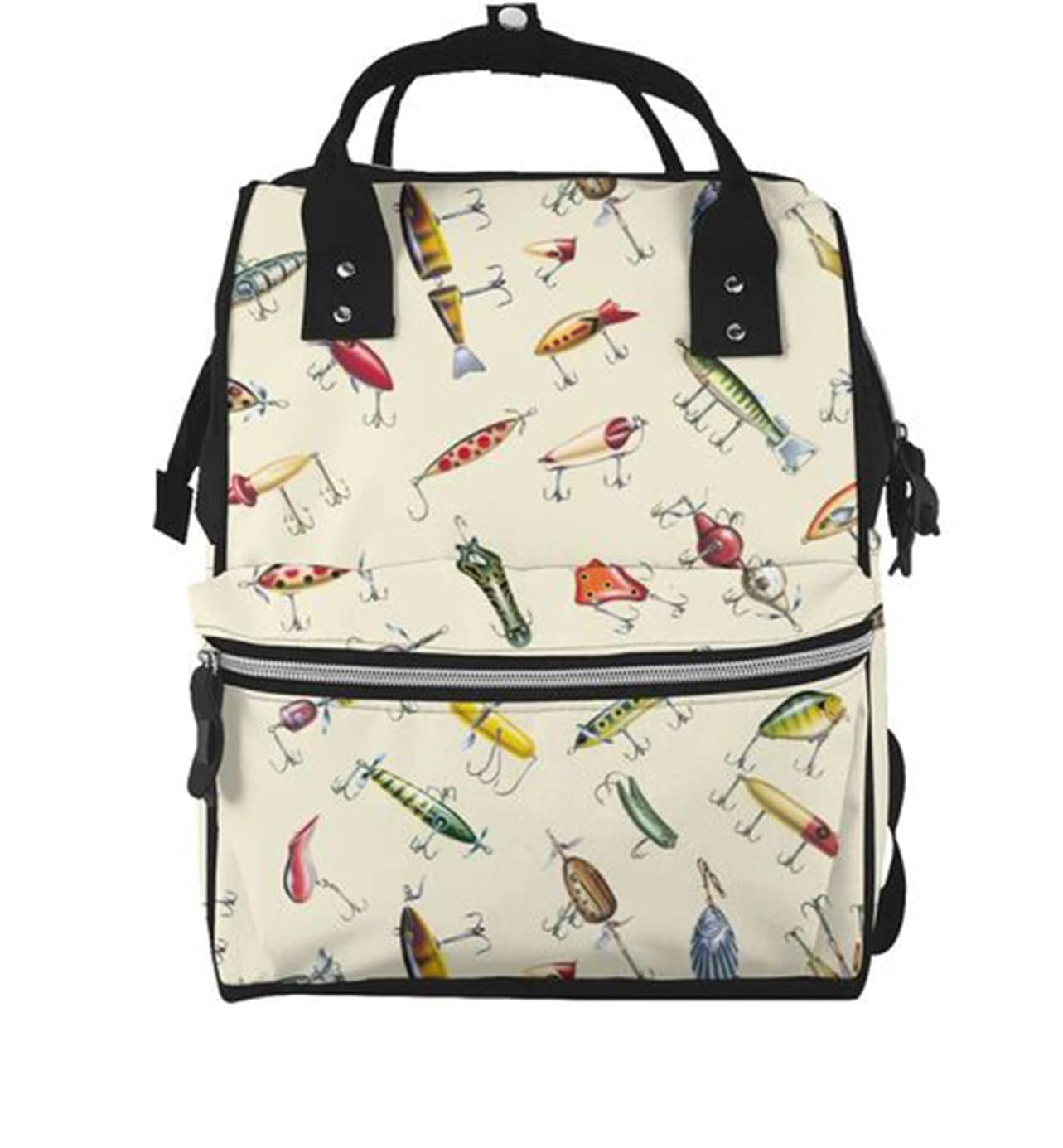 HOME&HOME Vintage Fishing Lures Diaper Bag Backpack,Multi-Function Baby Bag, Maternity Nappy Bags for Travel, Large Capacity, Waterproof, Durable & Stylish for Woman and Men, One Size
