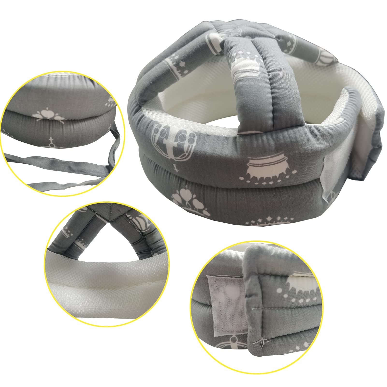 IULONEE Toddler Infant Helmet & Baby Knee Pads 3 Pairs, No Bump Safety Head Cushion Bumper Bonnet Adjustable Protective Cap Breathable Mesh Child Safety Hat for Running Walking Crawling (Grey Crown)