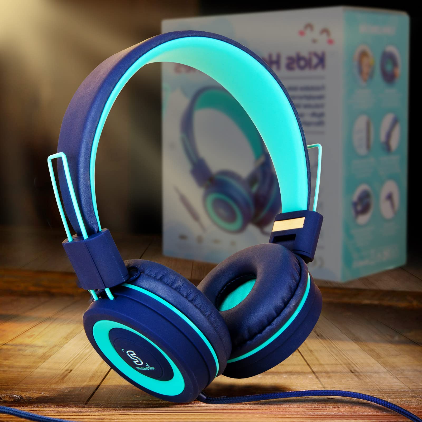 Kids Headphones Wired, Wired Headphones with Microphone, Volume Limiter 85/94dB, 3.5mm Jack for iPad/Kindle/Fire/Girls/Boys/School/Travel - Navy Blue