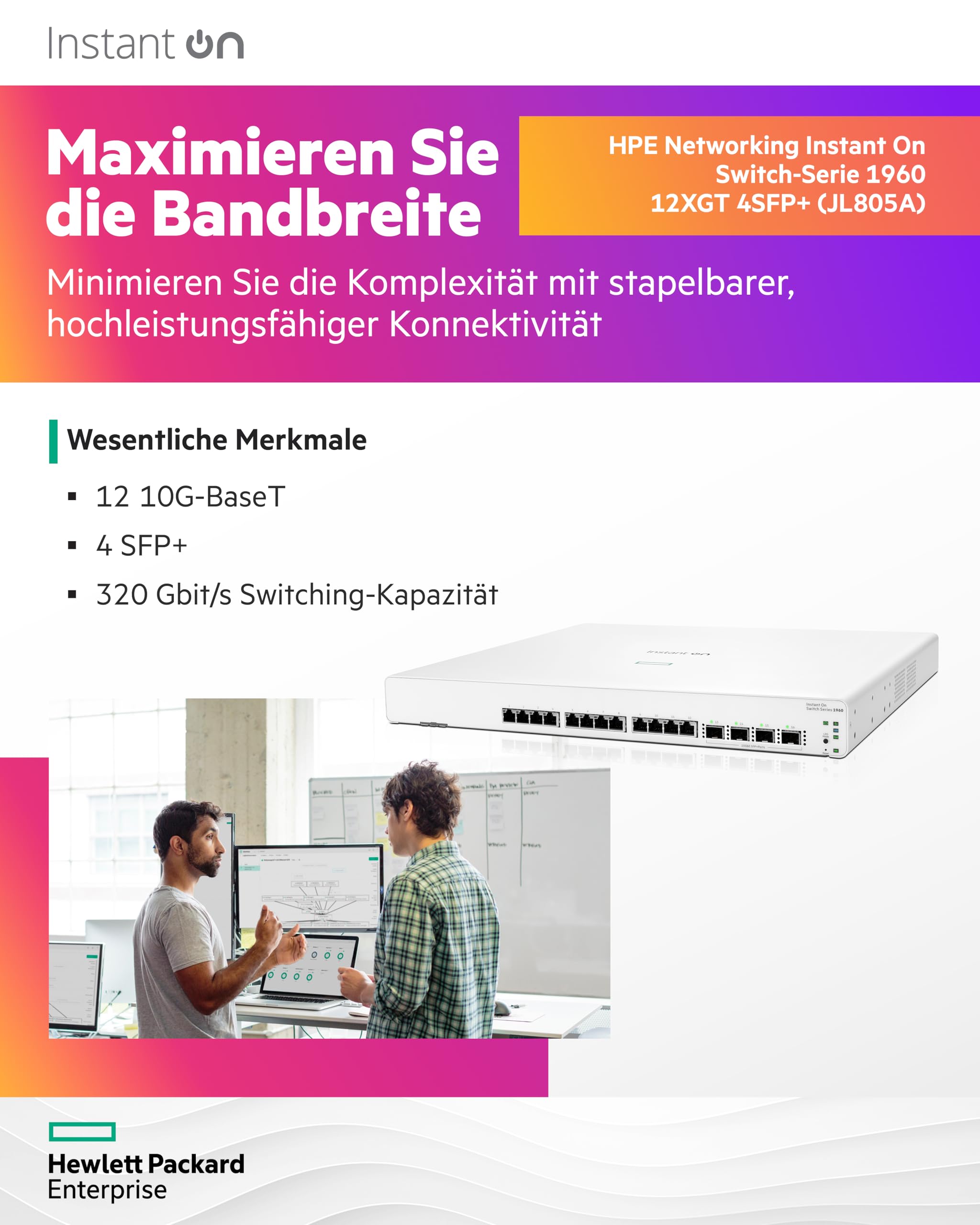 Aruba Instant On 1960 12-Port 10Gb Aggregator Smart Switch - 12x10GBase-T | 4X SFP+ (JL805A#ABB)