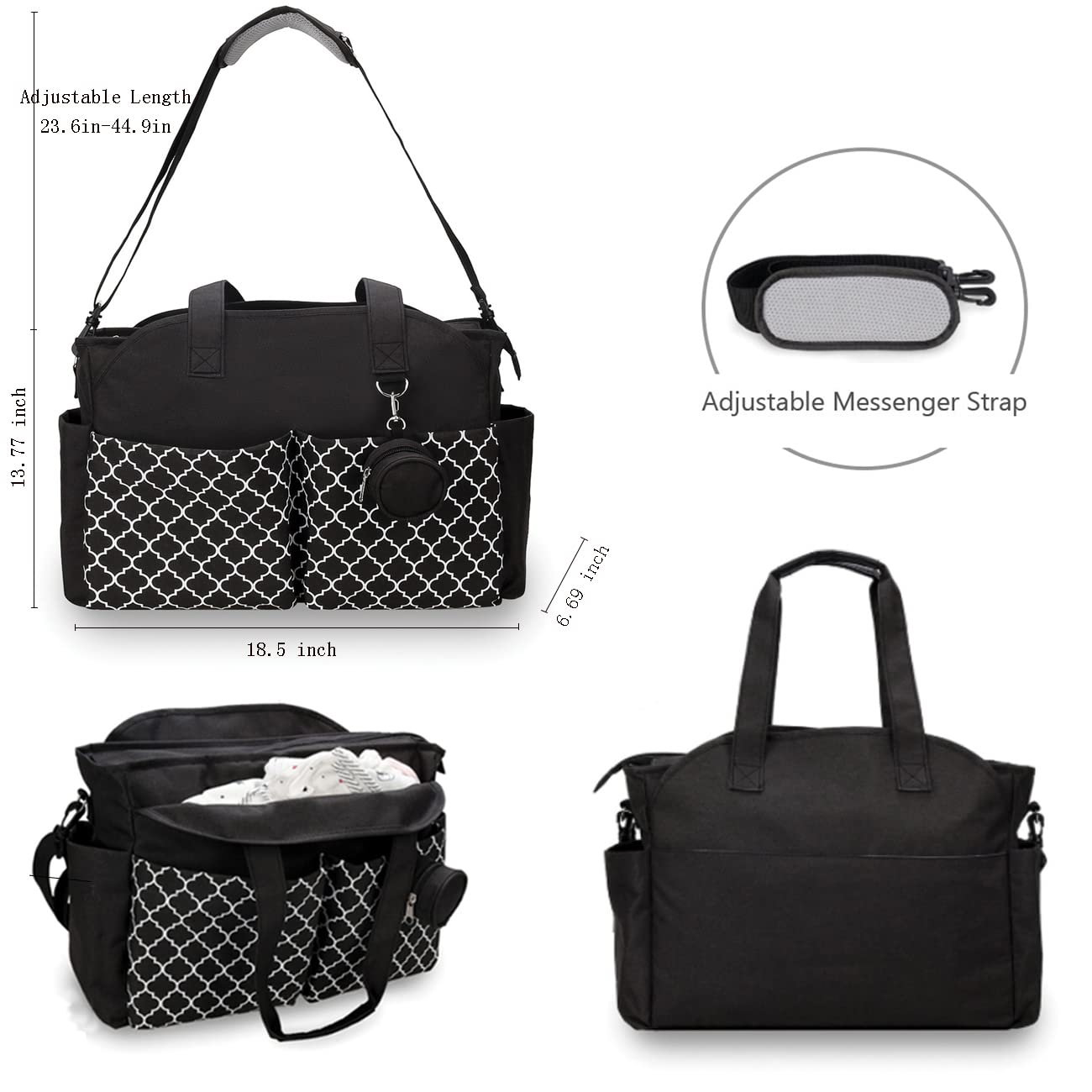 Lmbabter Diaper Bag Tote with Changing Station Upgrade Multi-Function Baby Bag with Adjustable Shoulder Strap Insulated Pockets (Black)