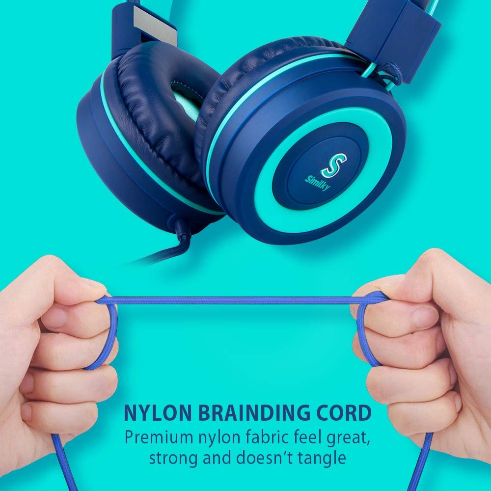 Kids Headphones Wired, Wired Headphones with Microphone, Volume Limiter 85/94dB, 3.5mm Jack for iPad/Kindle/Fire/Girls/Boys/School/Travel - Navy Blue