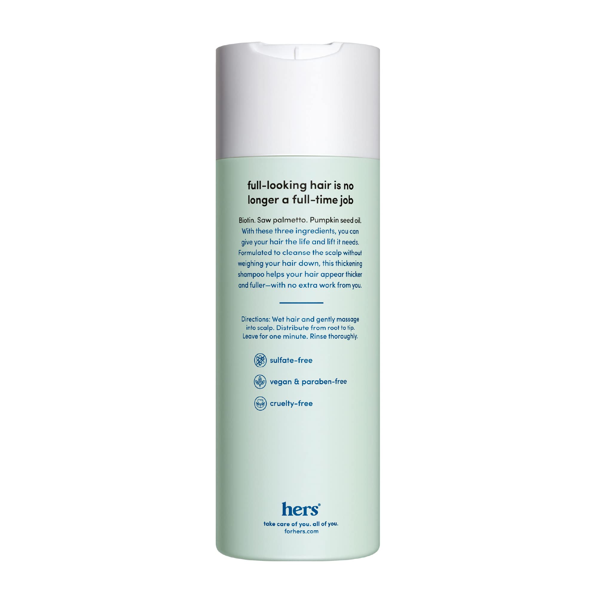 hers Triple Threat Shampoo 2 Pack - Thickening Shampoo for Women with Biotin, Saw Palmetto, Pumpkin Seed Oil - Reduces Shedding - Light Rose Scent - 2 Pack, 6.4oz