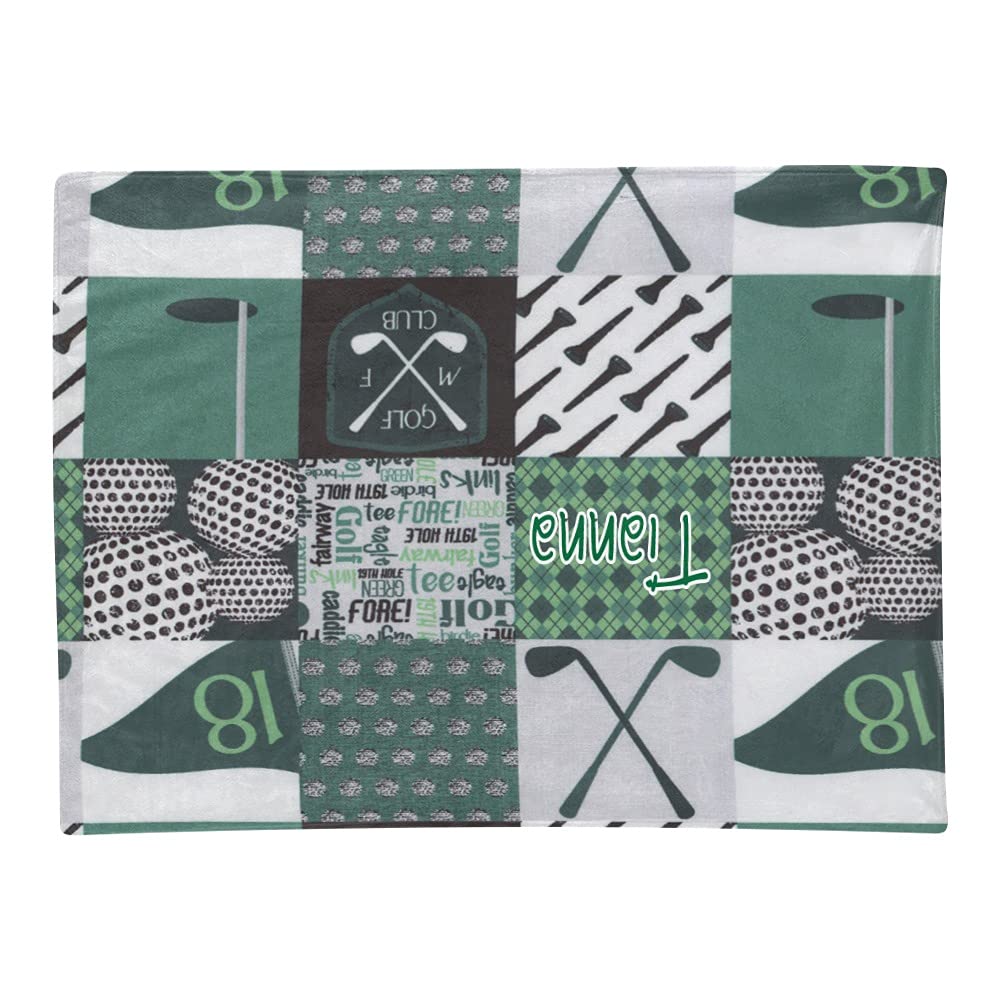 XOZOTY Personalized Golf 18 Blackish Green Patchwork Baby Blanket with Name Custom Baby Nursery Throw Fleece Blankets for Boys and Girls Birthday Tapestry 30 X 40inch