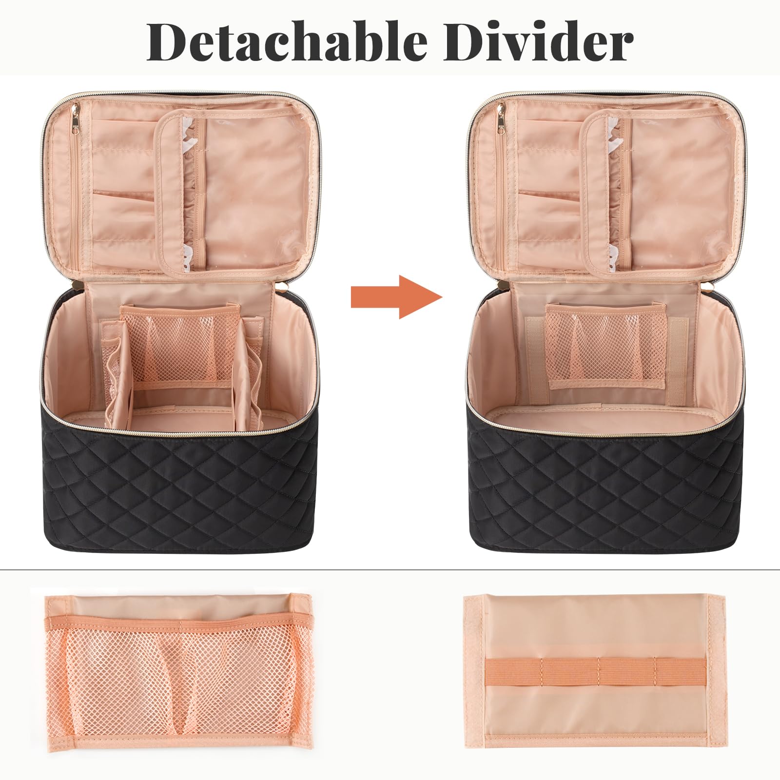 OCHEAL Makeup Bag, Large Travel Cosmetic Bags for Women Washable Make Up Bag Organizer Train Case -Large,Black