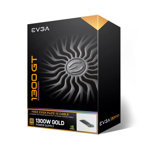EVGA 1300 GT, 80 Plus Gold 1300W, Fully Modular, Eco Mode with FDB Fan, 100% Japanese Capacitors, 10 Year Warranty, Includes Power ON Self Tester, Compact 180mm Size, Power Supply 220-GT-1300-XR