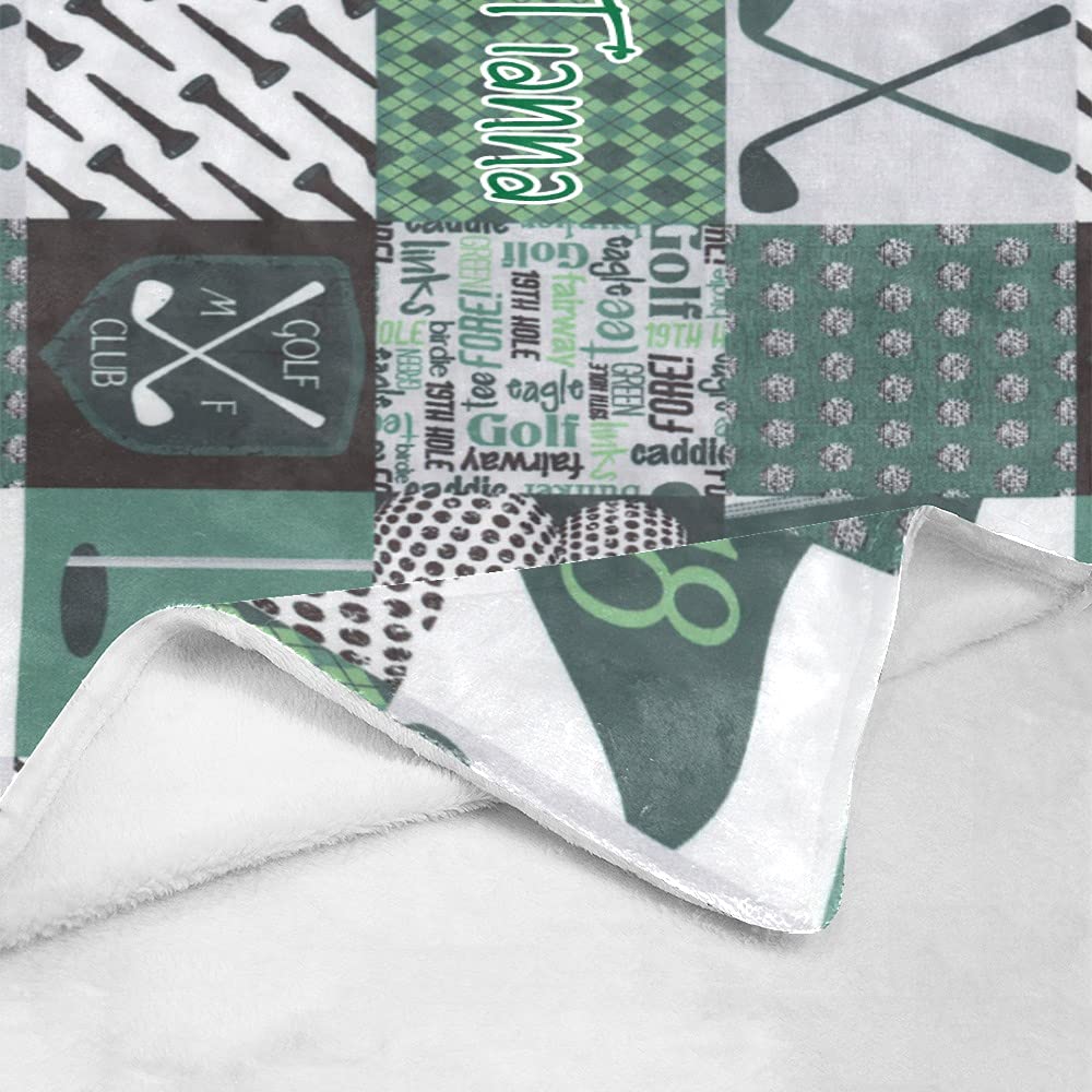 XOZOTY Personalized Golf 18 Blackish Green Patchwork Baby Blanket with Name Custom Baby Nursery Throw Fleece Blankets for Boys and Girls Birthday Tapestry 30 X 40inch
