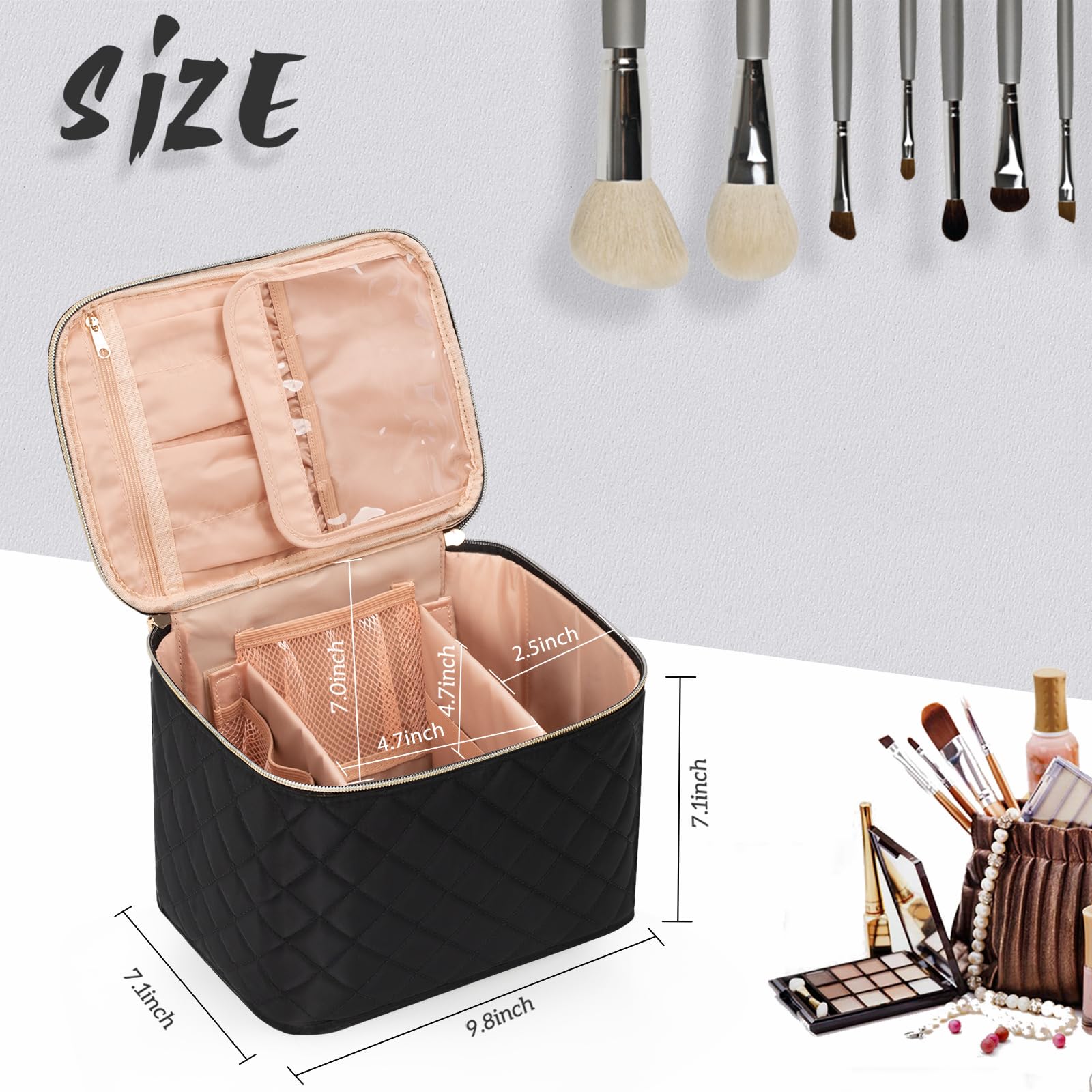 OCHEAL Makeup Bag, Large Travel Cosmetic Bags for Women Washable Make Up Bag Organizer Train Case -Large,Black