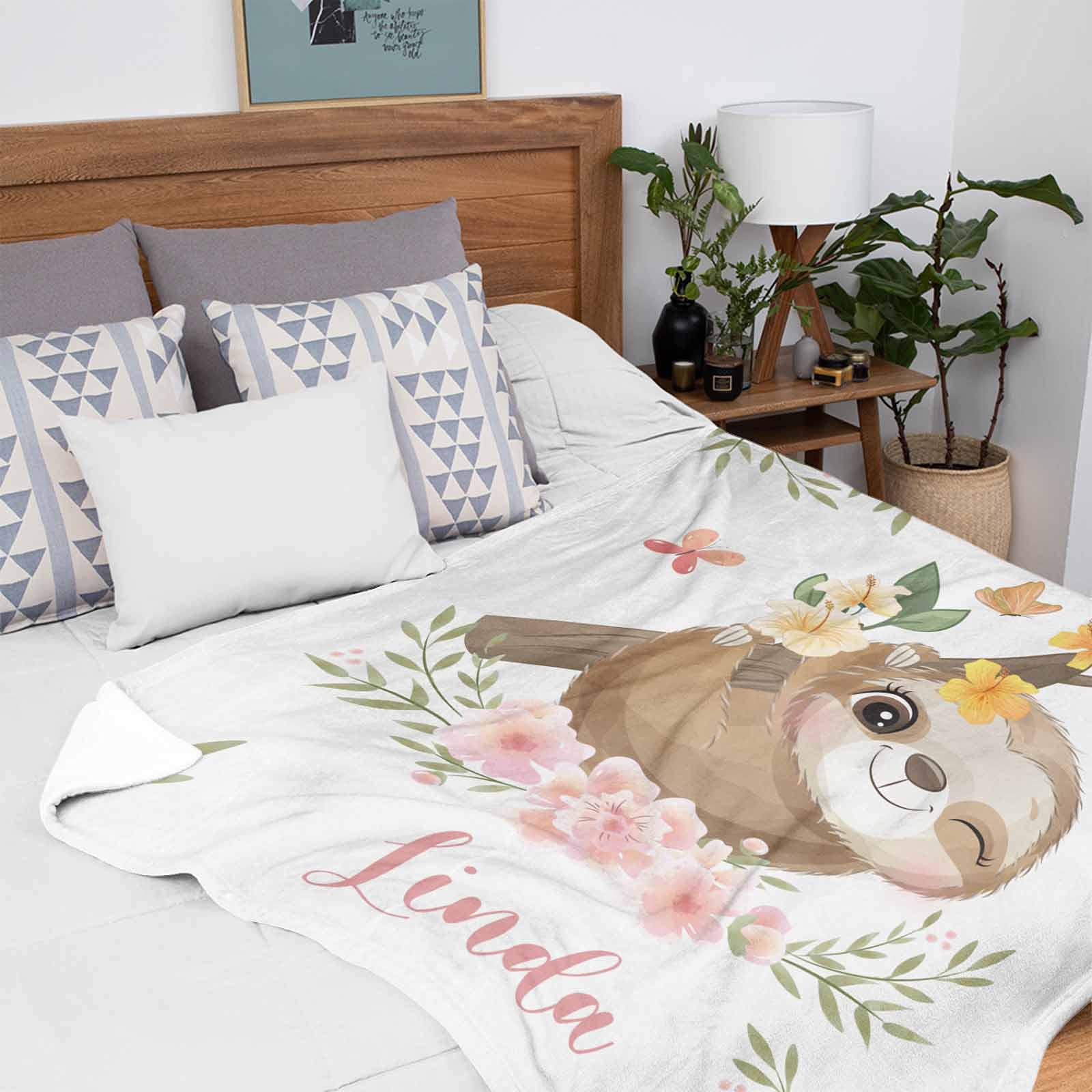 Custom Name Personalized Baby Blankets - Sloth Design for Kids - Soft 50"x60" Throw Blanket