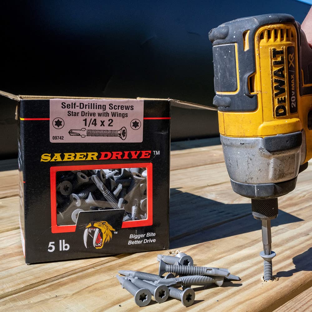 Saberdrive Star Drive Floorboard Screws with Wings, 5lb Box, Approx. 159 Pieces - 1/4" x 3" Self Tapping Screws, Heat, Abrasion, & Corrosion Resistant Thread Forming Screws for Flooring, Repair