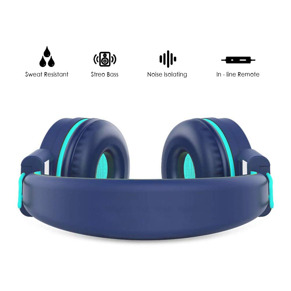 Kids Headphones Wired, Wired Headphones with Microphone, Volume Limiter 85/94dB, 3.5mm Jack for iPad/Kindle/Fire/Girls/Boys/School/Travel - Navy Blue