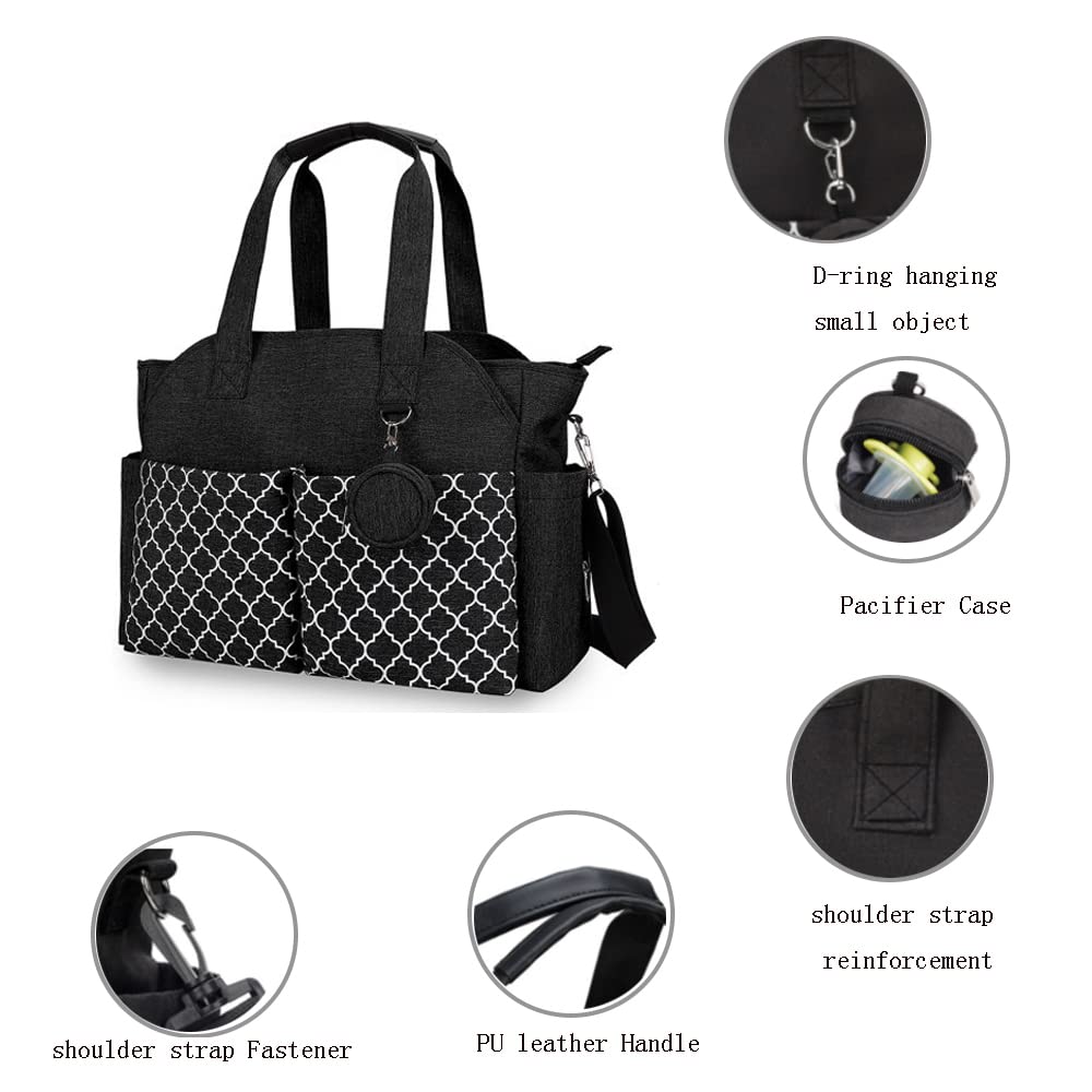 Lmbabter Diaper Bag Tote with Changing Station Upgrade Multi-Function Baby Bag with Adjustable Shoulder Strap Insulated Pockets (Black)