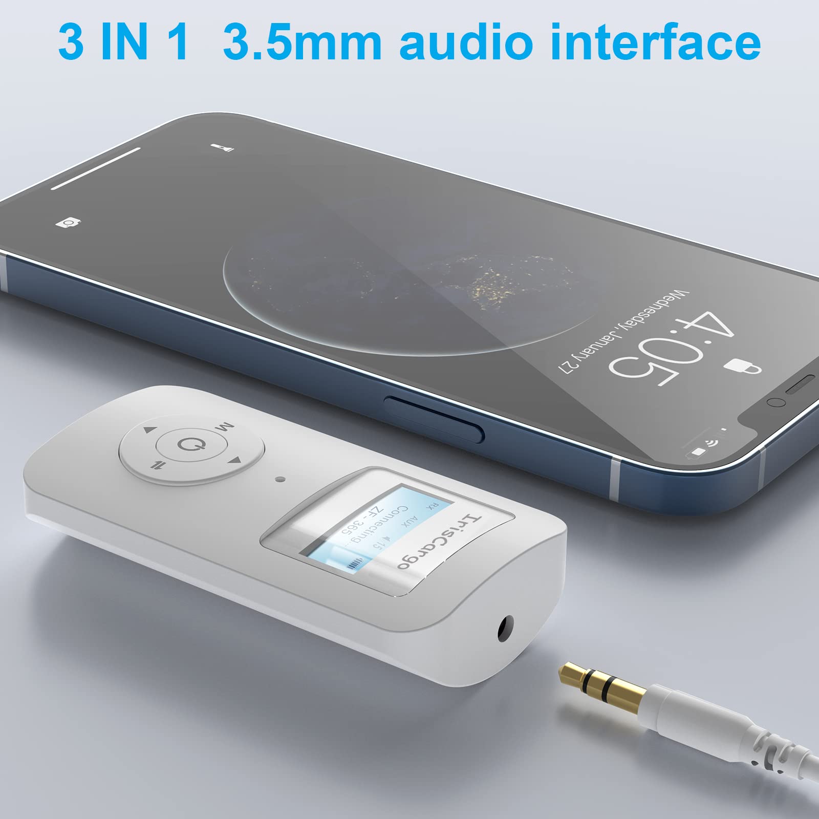 Bluetooth 5.0 Transmitter and Receiver 3 in 1, Dual Pairing Bluetooth Audio Transmitter Receiver Wireless Adapter with LCD Display 3.5mm AUX Stereo Output for TV, PC, Car, Headset, Earbud