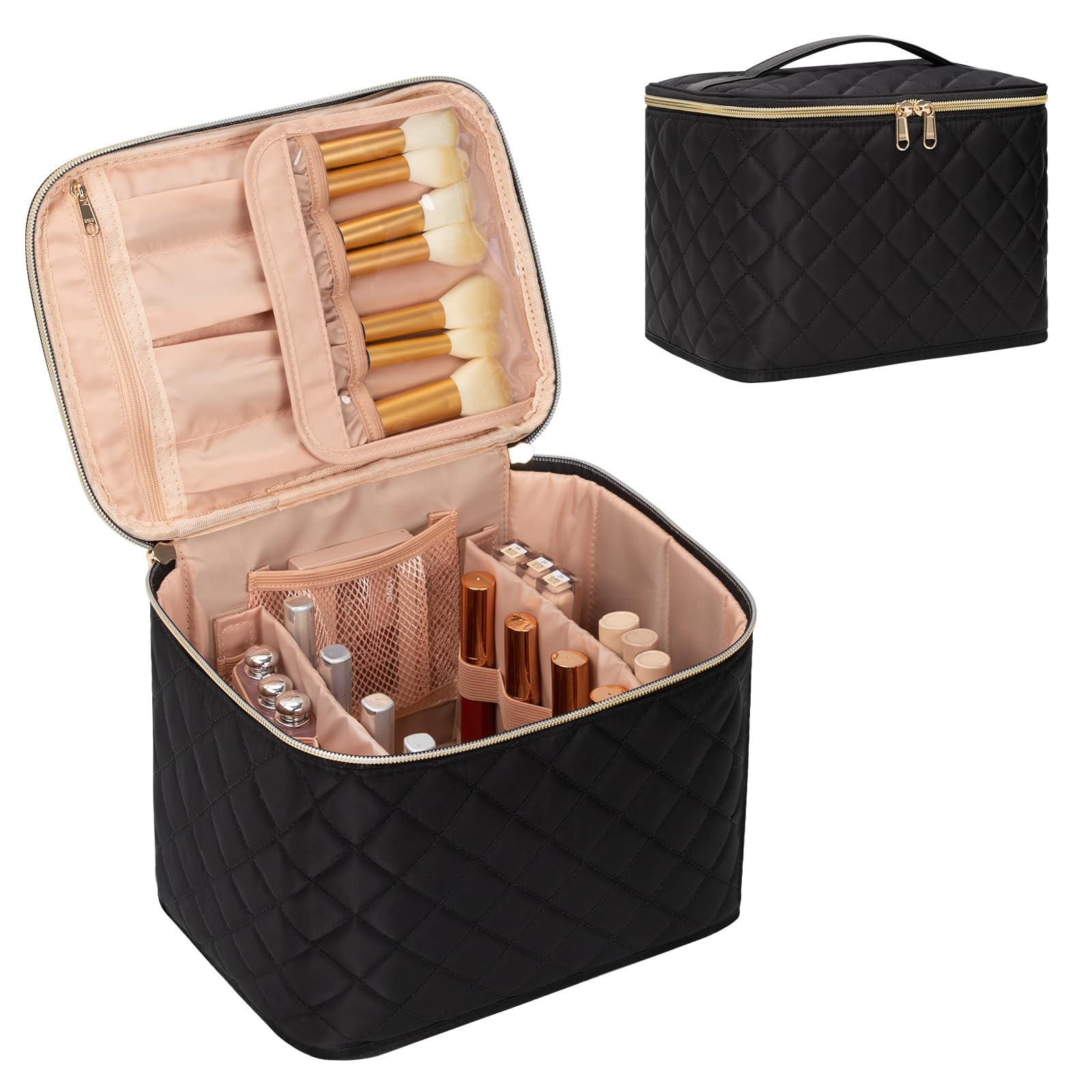 OCHEAL Makeup Bag, Large Travel Cosmetic Bags for Women Washable Make Up Bag Organizer Train Case -Large,Black