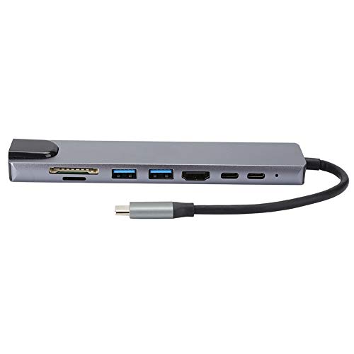 Type C Adapter, Aluminum Alloy Portable Displayport Hub Practical for Type C Female Connector for USB 2.0 Memory Card