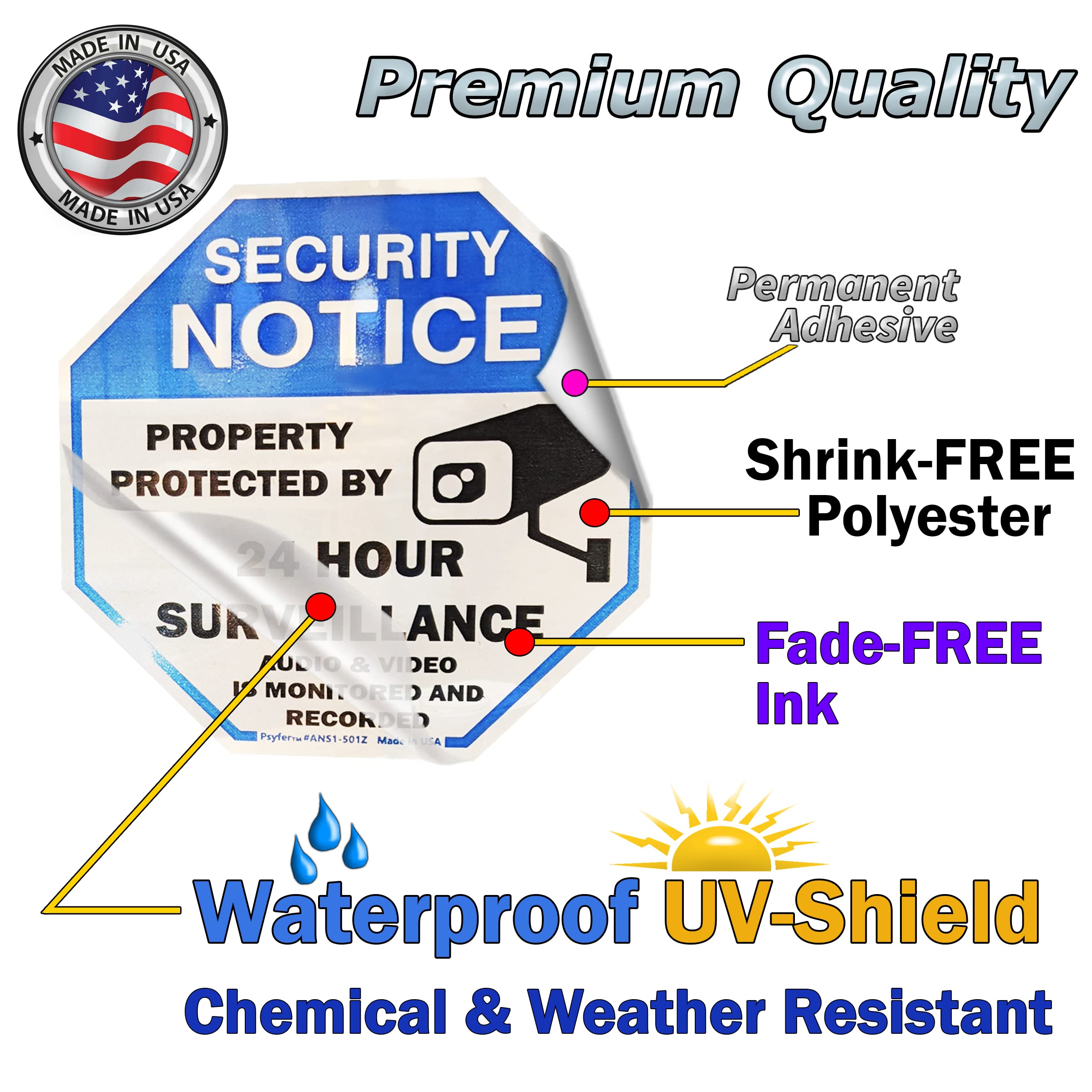 Psyfer® (Fade-Free) 6 Pack - 2⅝" UV Security Stickers [Made in USA]