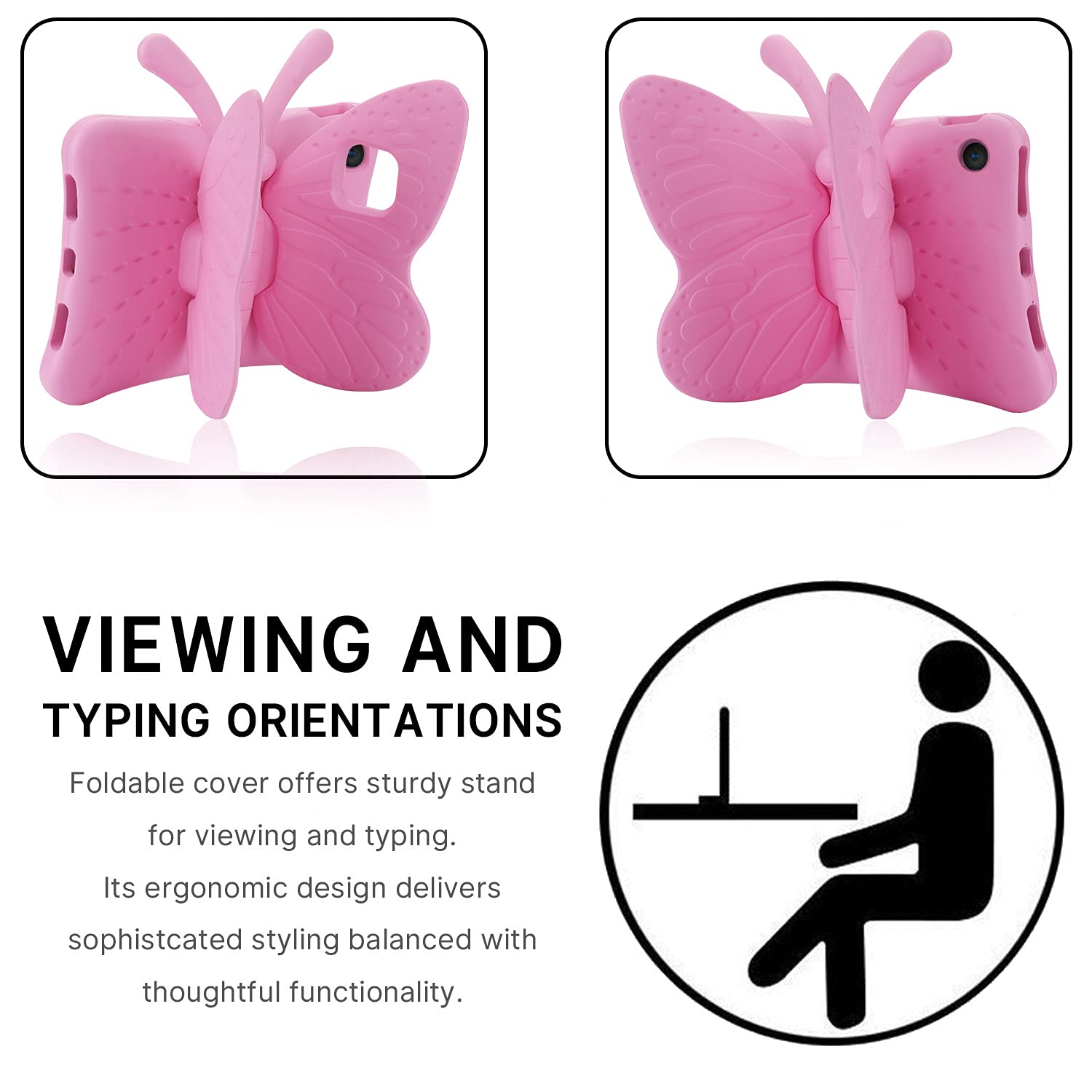 Compatible with iPad Mini 6 7 2024 Pretty Butterfly Case for Kids Girl Light Safe EVA Foam Full Cover Sturdy Kids case with Stand Pencil Holder Shockproof Rugged case for iPad Mini 6th 7th Gen (Pink)