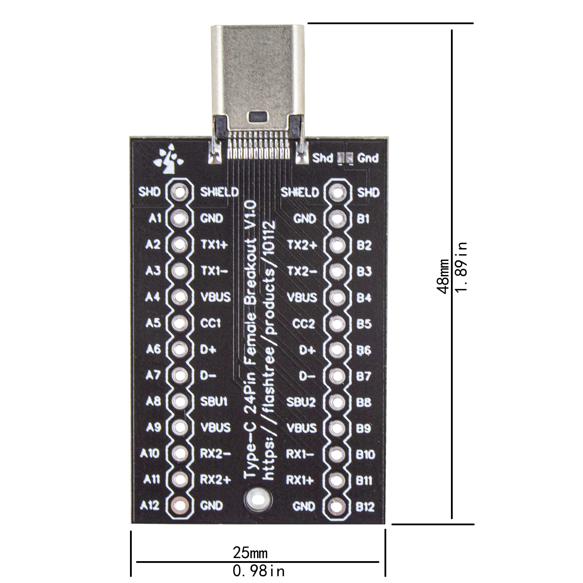 USB Type C Breakout Board Female Male Plug 6Pin 24Pin (24Pins Female Plug (Black))