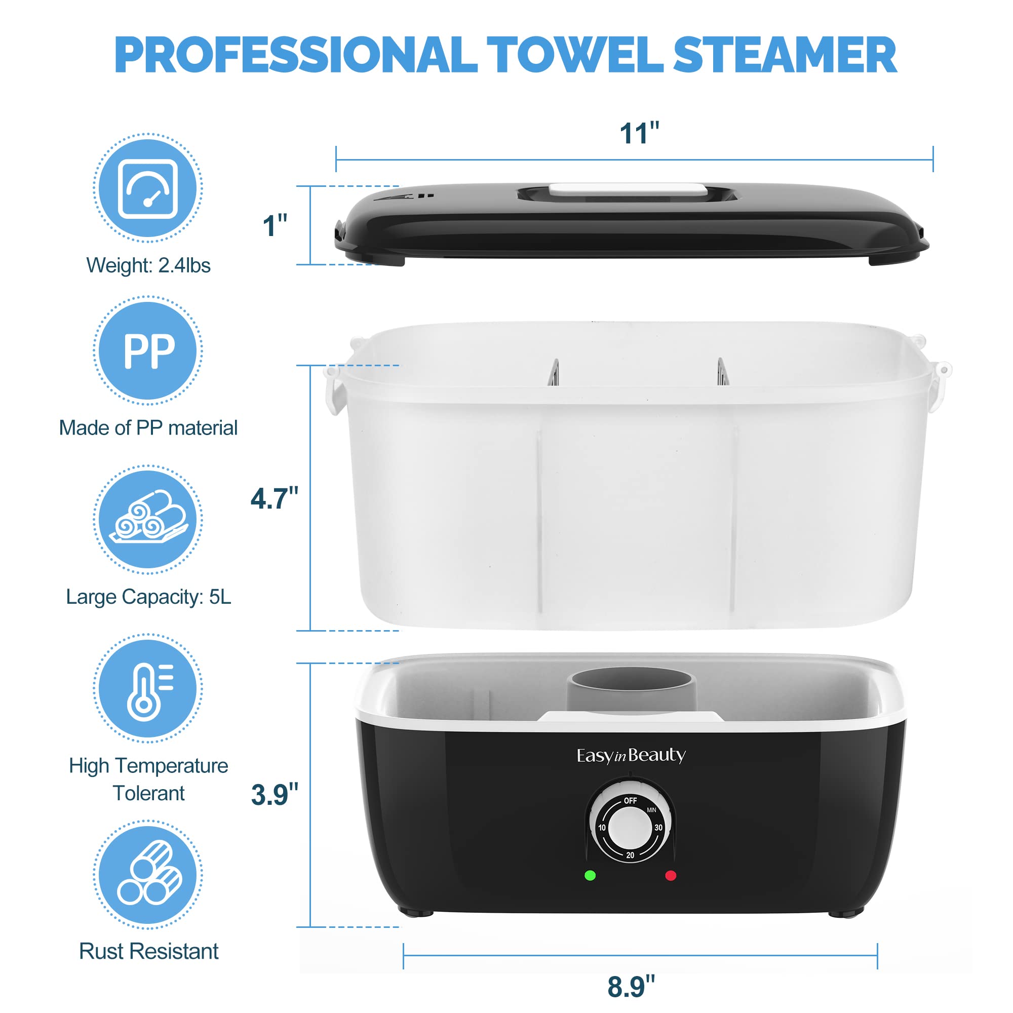 EasyinBeauty Hot Towel Warmer for Facials, Holds 16 Small Towels, 5L Portable Towel Steamer with Quickly Heating in 1-5 Mins, Auto Off Timer Foldable Towel Warmers for Spa, Barber, Manicures, Massage
