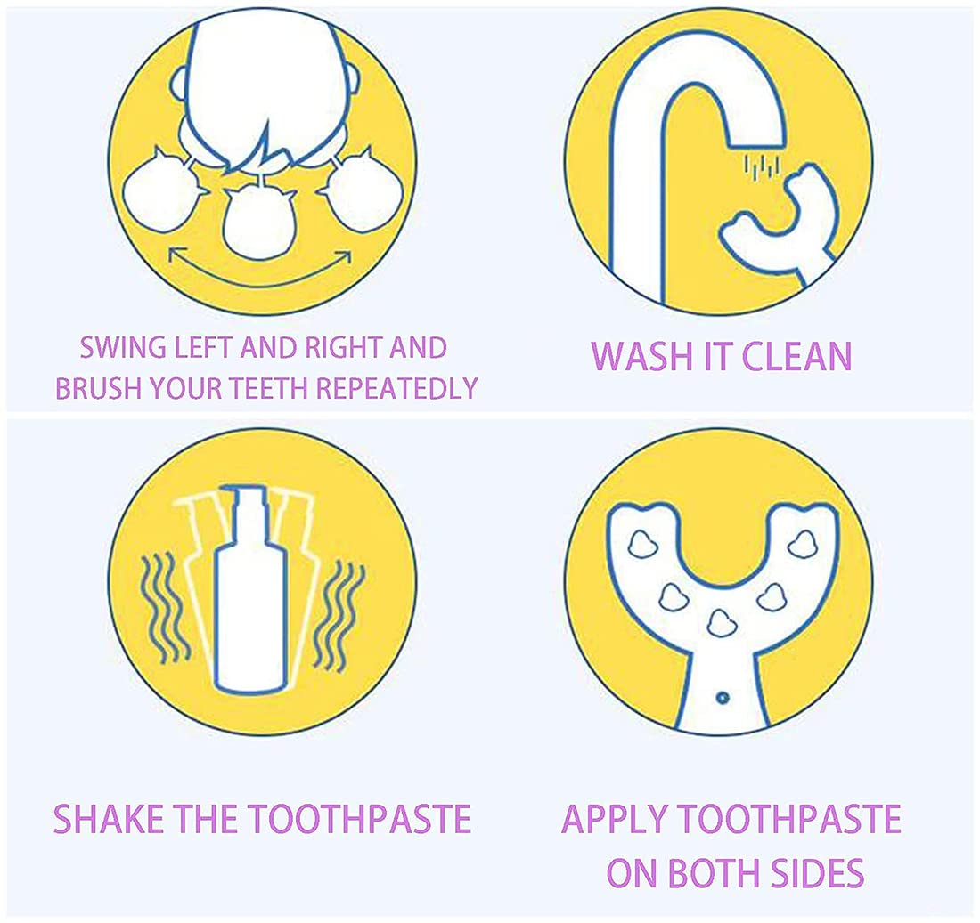 Pritbon 4Pcs Children's U-Shape Toothbrush for 360degree Thorough Cleansing, Heart/Oval U Shape Toothbrush for Kids 0-12 Years Old