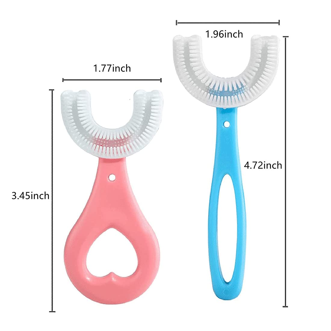 Pritbon 4Pcs Children's U-Shape Toothbrush for 360degree Thorough Cleansing, Heart/Oval U Shape Toothbrush for Kids 0-12 Years Old