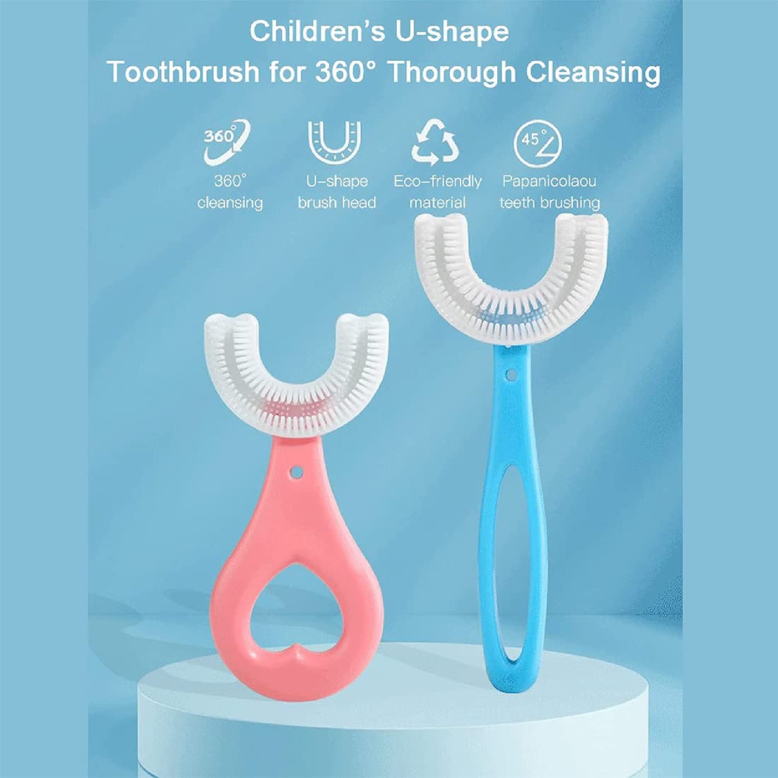 Pritbon 4Pcs Children's U-Shape Toothbrush for 360degree Thorough Cleansing, Heart/Oval U Shape Toothbrush for Kids 0-12 Years Old