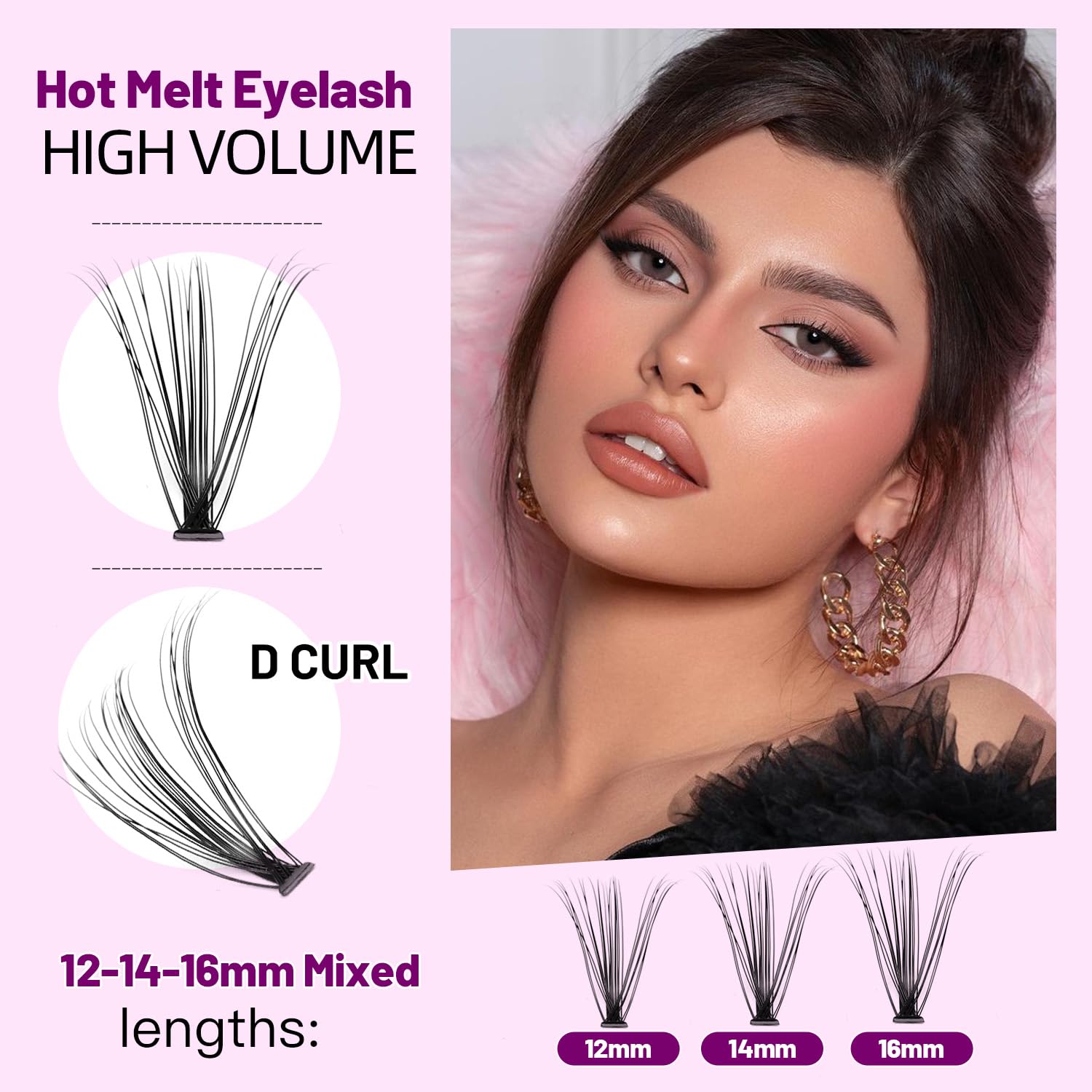 Dedila 200Pcs Handmade Individual False Eyelashes Thickness 0.07mm D Curl Mixed 10-12-14mm /11-13-15mm/12-14-16mm/16-18-20mm 3D Volume Cluster Eye Lashes Etensions (12-14-16mm)