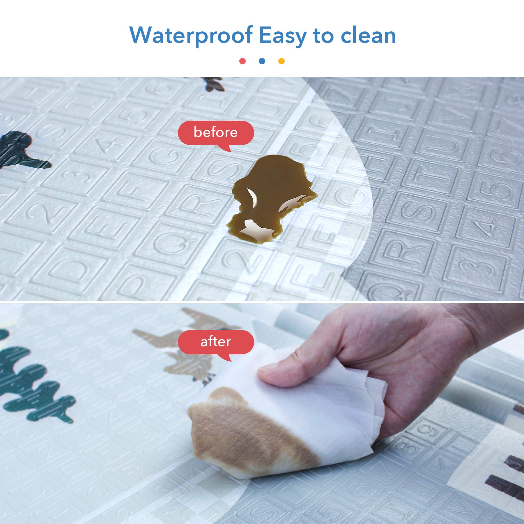 Foldable Baby Play Mat 0.6 Inch Thick Waterproof Baby Crawling Mats 79” x 71” Extra Large Play Mats for Babies Reversible Multifunctional Mats (0.6inch car)