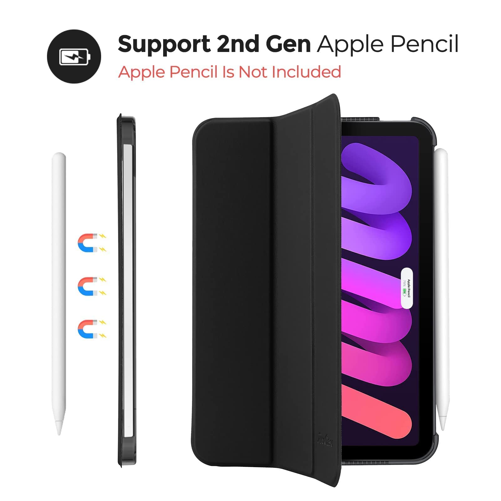 ProCase Smart Case for iPad Mini 7 A17 Pro 2024/iPad Mini 6 2021 8.3 Inch iPad Mini 7th/6th Gen Case, Hard Back Cover for iPad Mini 8.3" 7th Gen A2995/A2996/A2993/6th Gen A2567 A2568 A2569 -Black