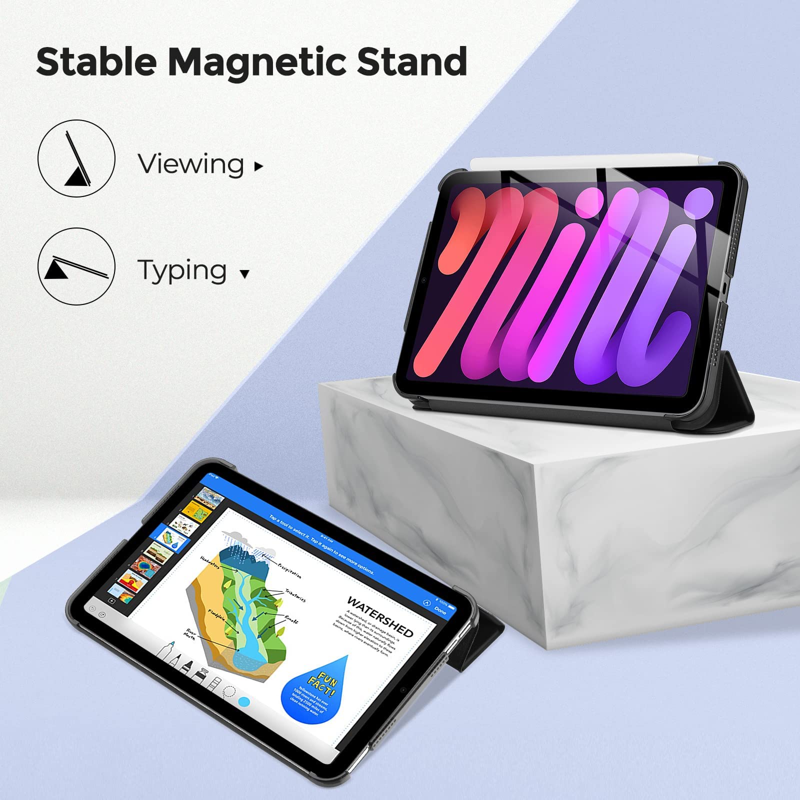 ProCase Smart Case for iPad Mini 7 A17 Pro 2024/iPad Mini 6 2021 8.3 Inch iPad Mini 7th/6th Gen Case, Hard Back Cover for iPad Mini 8.3" 7th Gen A2995/A2996/A2993/6th Gen A2567 A2568 A2569 -Black