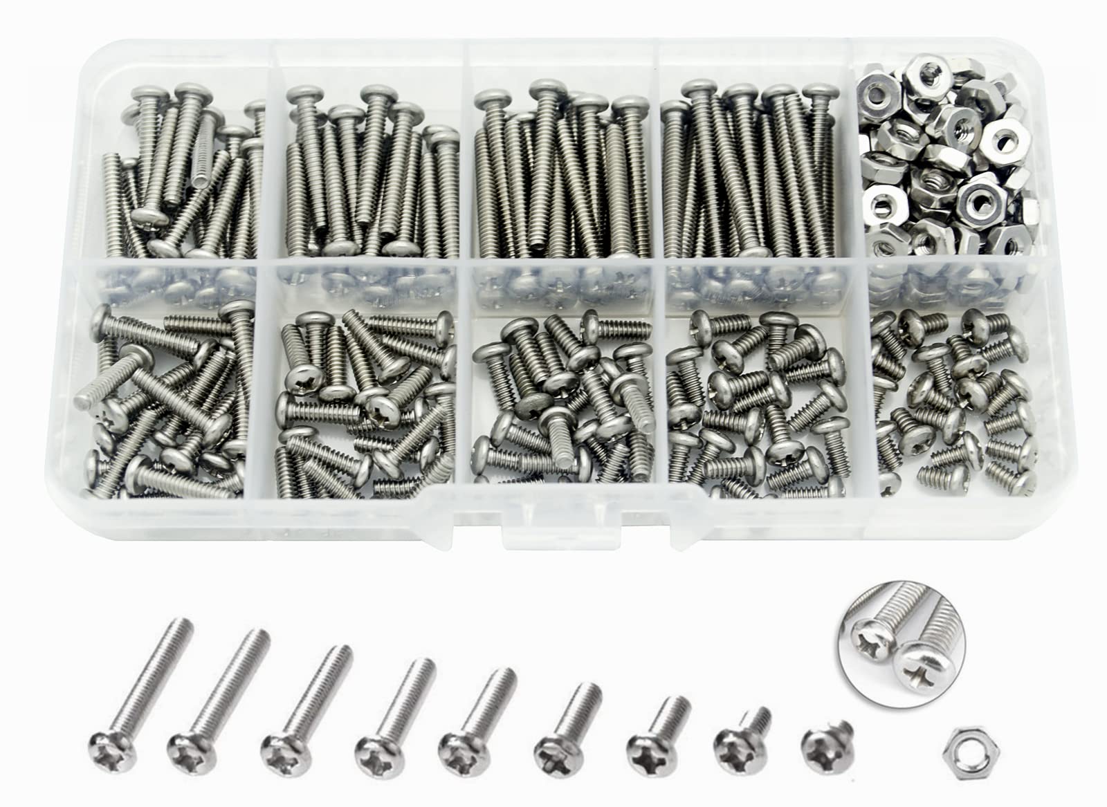 Elantek #4-40 UNC 304-Stainless Steel Phillips Pan Head Machine Screws Nuts Assortment Kit