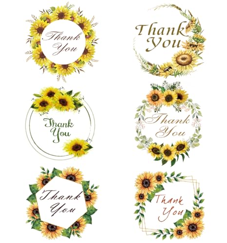 Sunflower Thank You Stickers 1.5 inch, 600 Labels Cute Sunshine Packaging for Small Business Baking Boutique Wedding Baby Shower Birthday and Party Gift Wrap Bag