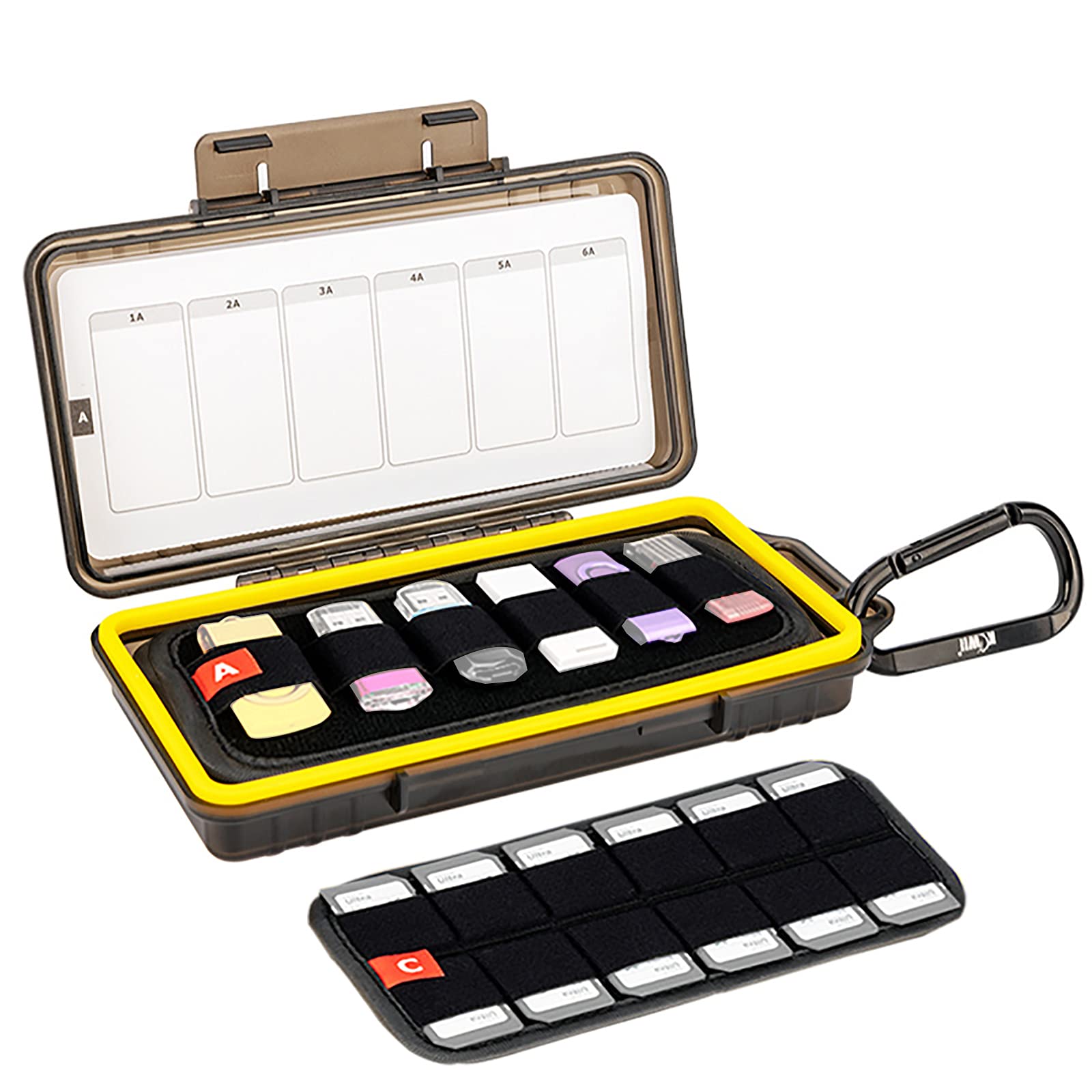 (12 USB+24 SD) USB Flash Drive Case with Labels,Thumb Drive Jump Drive Pen Drive Holder Organizer, Shockproof Water-Resistant,SD Card/NS/PSV/CFexpress Type A Card Case