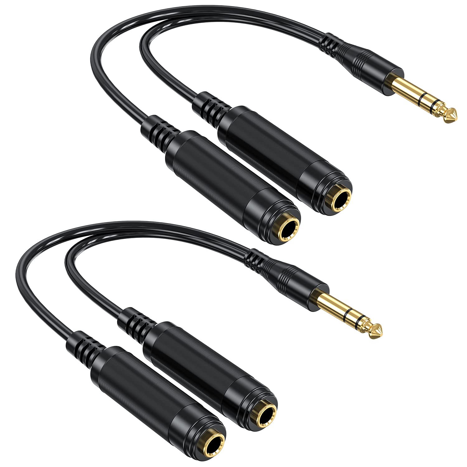 1/4 Splitter, 2 Pack 6.35mm TRS Stereo Headphone Male to 2 Female Splitter Cable, Quarter Inch Y Splitter Adapter UIInosoo for Headphone, Speaker, Guitar, Amplifiers, Mixer, 6 inch