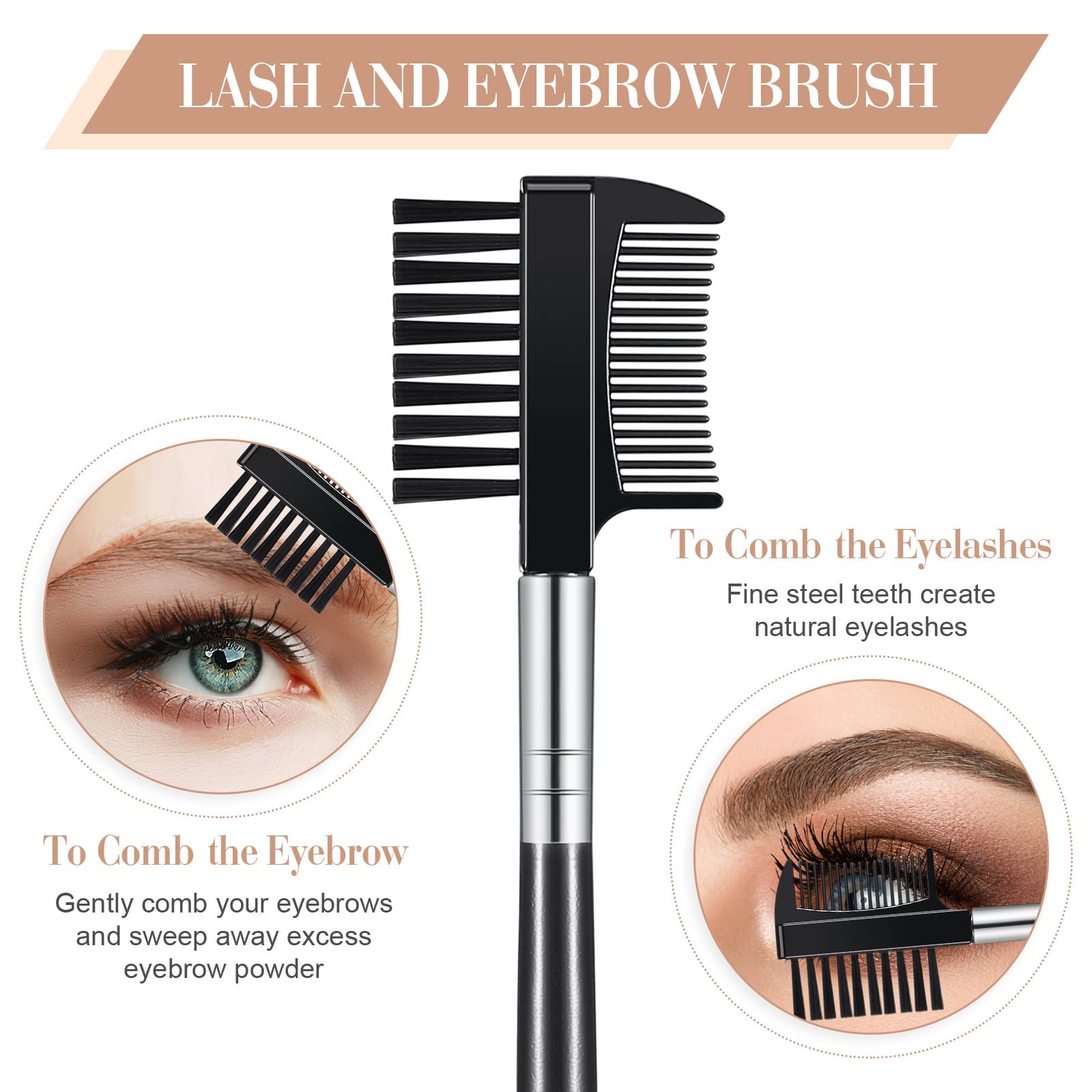 Skyley 4 Pieces Eyebrow Brush Eyelash Separator Brow Comb and Lash Spoolie Professional Eye Makeup Tools Metal Folding Lash Comb Black Double Head Eyelash Brush