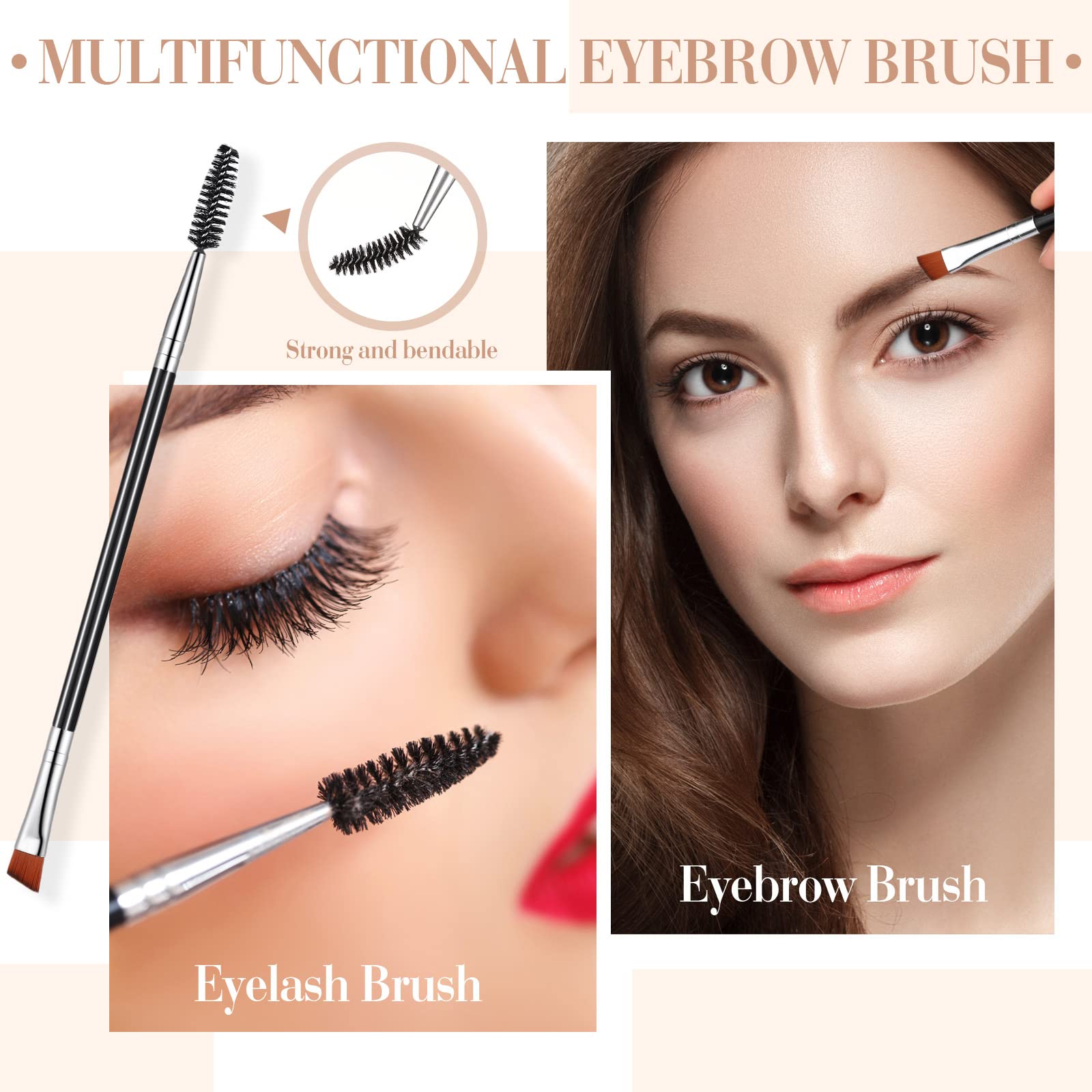 Skyley 4 Pieces Eyebrow Brush Eyelash Separator Brow Comb and Lash Spoolie Professional Eye Makeup Tools Metal Folding Lash Comb Black Double Head Eyelash Brush