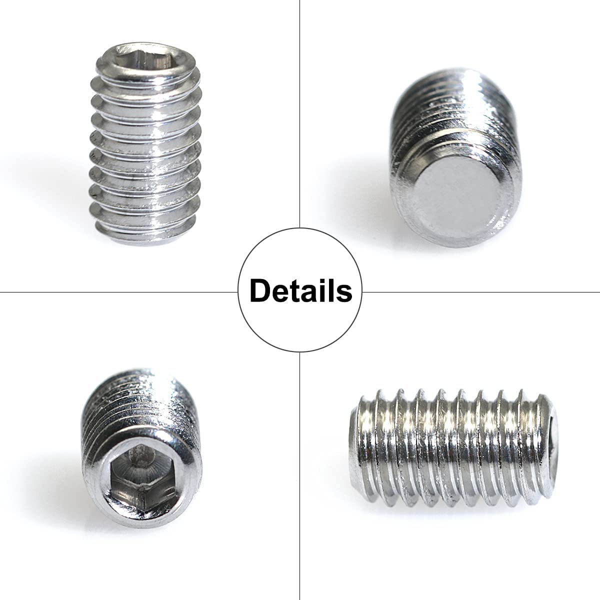 Elantek 24 Kinds #2-56 to 3/8-16 SAE 304-Stainless Steel Internal Hex Drive Cup-Point Set Screws Assortment Kit
