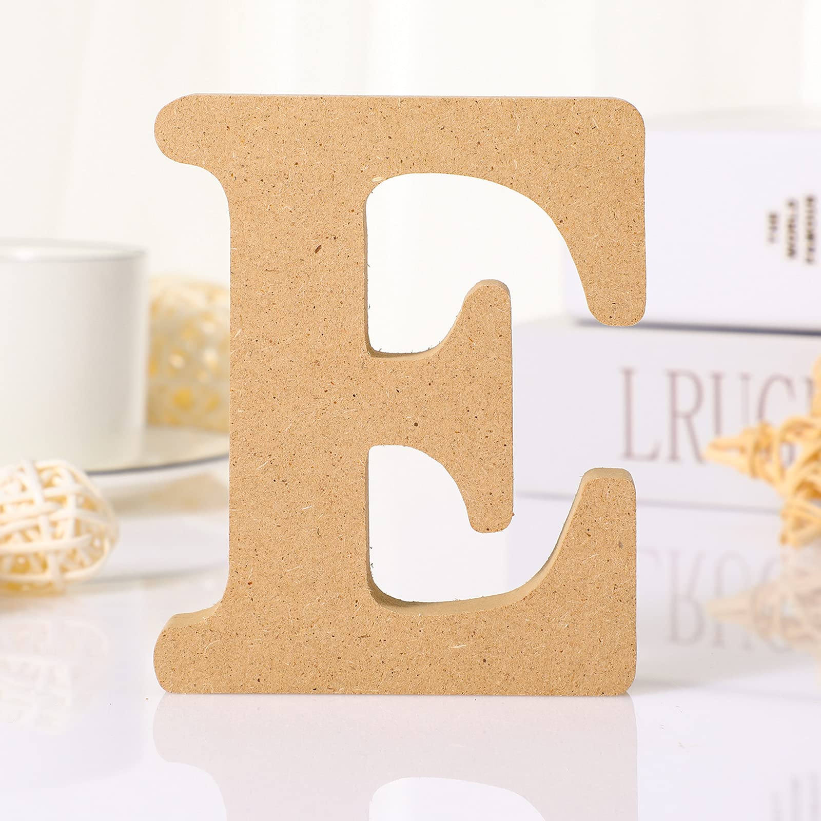 4 Inch DIY Wooden Letters for Crafts Easter Alphabet Letters for Table Decoration Paintable Decorative Letters Standing Letters Slices Sign Board Decoration for Craft Home Party Projects (E Style)