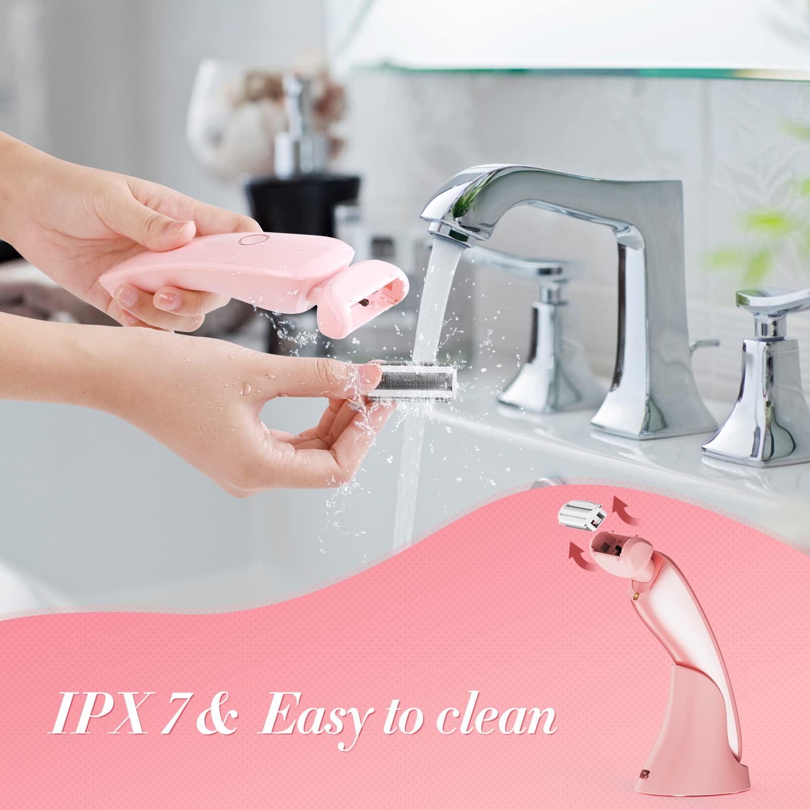 Electric Razor for Women - Womens Shaver Bikini Trimmer for Legs Bikini Underarm Public Hairs Rechargeable Wet and Dry Cordless with LED Light(Pink)