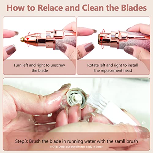 Women's Facial Eyebrow Trimmer, CkeyiN 2 in 1 USB Rechargeable Painless-Precision Eyebrow Remover Eyebrow Razor Tool with Built-in LED Light Facial Trimmer for Nose, Lips, Body