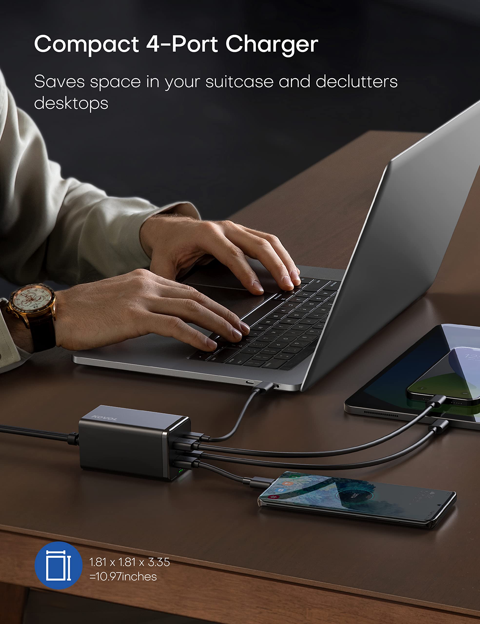USB C Charger, KOVOL 120W GaN III USB C Charging Station, Powerful USB C Charger 100W, 4 Port Desktop Fast PD 3.0 Charger for MacBook Pro/Air, Dell, iPad Pro, iPhone 13/12, Galaxy and More