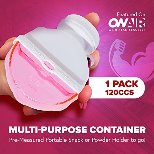 Multipurpose Protein Powder Container, Airtight Powder Container with Protein Powder Funnel, On-The-Go Supplement Container for Gym and Outdoor Enthusiasts, White/Pink, 120 CCs - MyMix2go