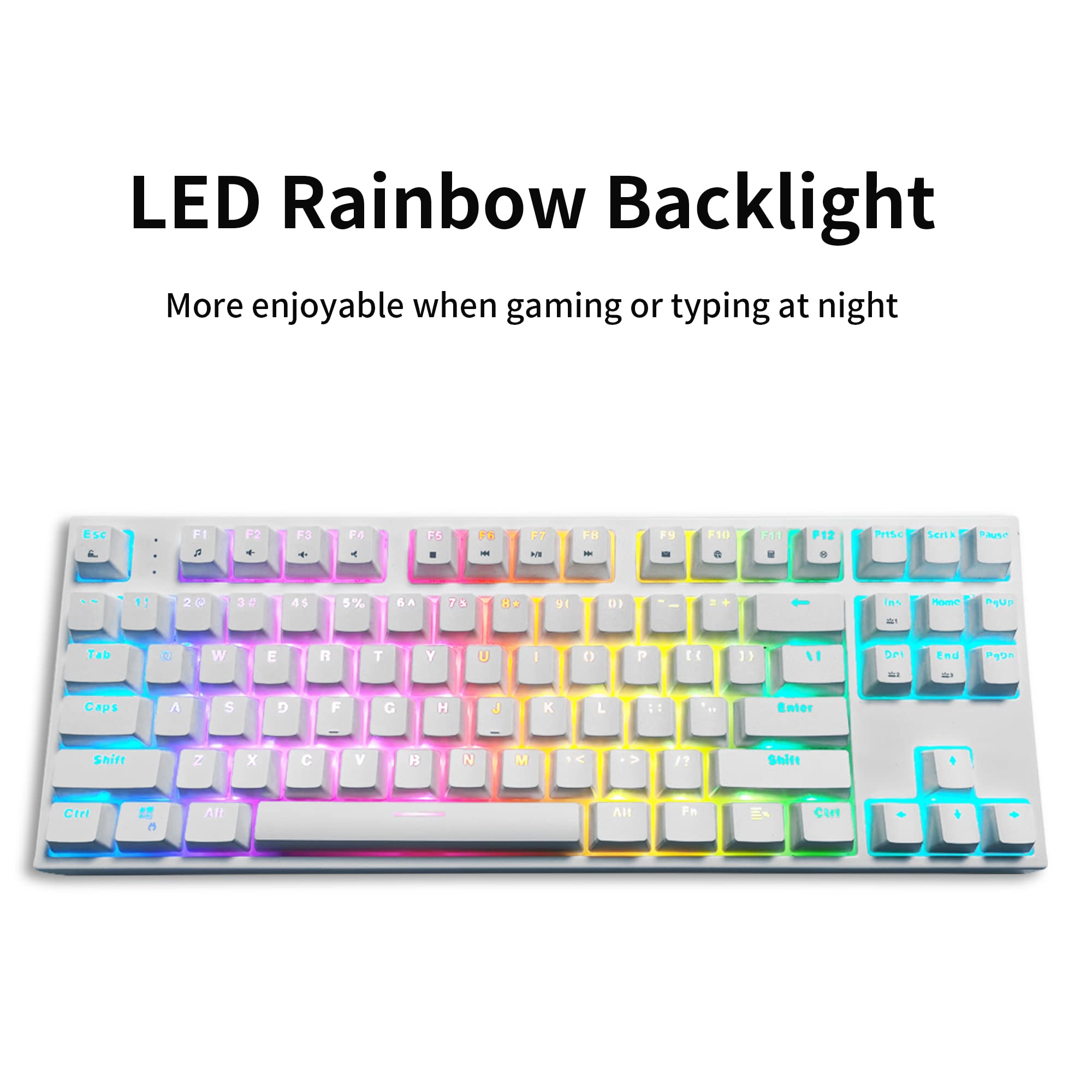 SUPUR NEWLING Wired Gaming Keyboard, RGB Backlit USB Rechargeable Ergonomic Design, TKL Mechanical Keyboard Red Switch Keyboards for Mac/Laptop Window 7/8/10 (White, 87 Keys)