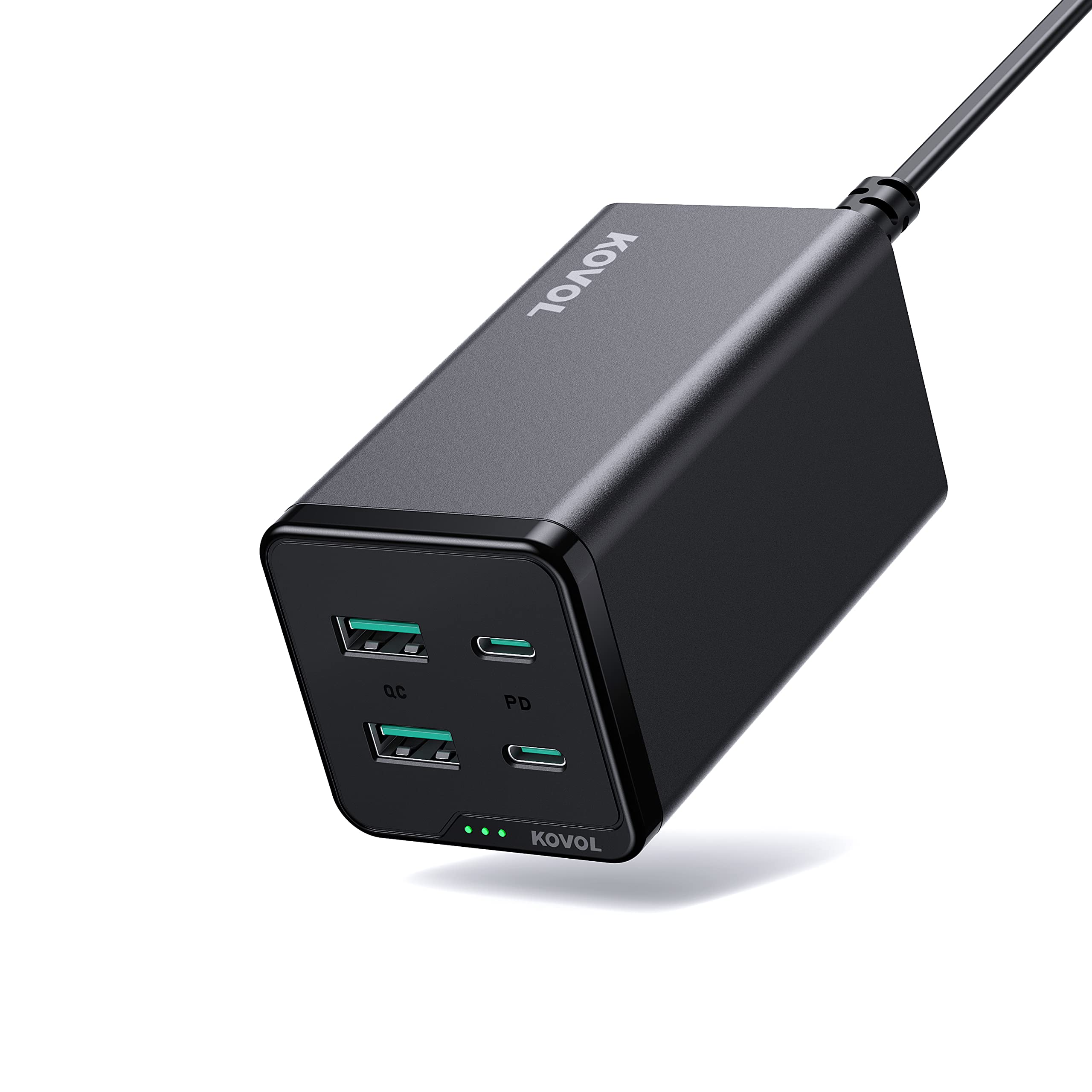 USB C Charger, KOVOL 120W GaN III USB C Charging Station, Powerful USB C Charger 100W, 4 Port Desktop Fast PD 3.0 Charger for MacBook Pro/Air, Dell, iPad Pro, iPhone 13/12, Galaxy and More