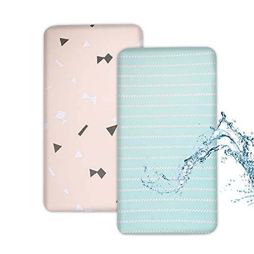 MooMoo Baby Crib Mattress Sheets 2 Pack Waterproof Toddler Crib Mattress Protectors Breathable and Hypoallergenic Fitted Crib 52''x28''
