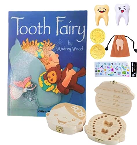 Yoriko 7 Pieces Tooth Fairy Kit Set with Picture Book, Tooth Holder, Tooth Fairy Coin, Sticker, Keepsake Wallet Pouch That Holds Teeth (Baby Girl)
