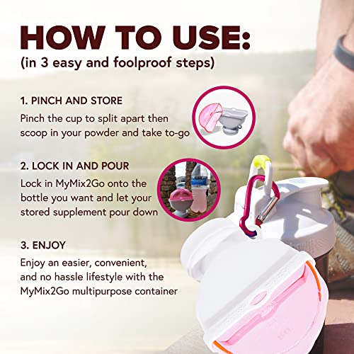 Multipurpose Protein Powder Container, Airtight Powder Container with Protein Powder Funnel, On-The-Go Supplement Container for Gym and Outdoor Enthusiasts, White/Pink, 120 CCs - MyMix2go