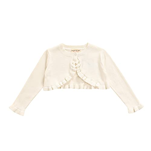 Toddler Baby Girl Sweater Crop Top Knit Cardigan Long Sleeve Ruffled One Button Cute Outwear Kids Fall Shrug Cover Up (White,1-2 Years)