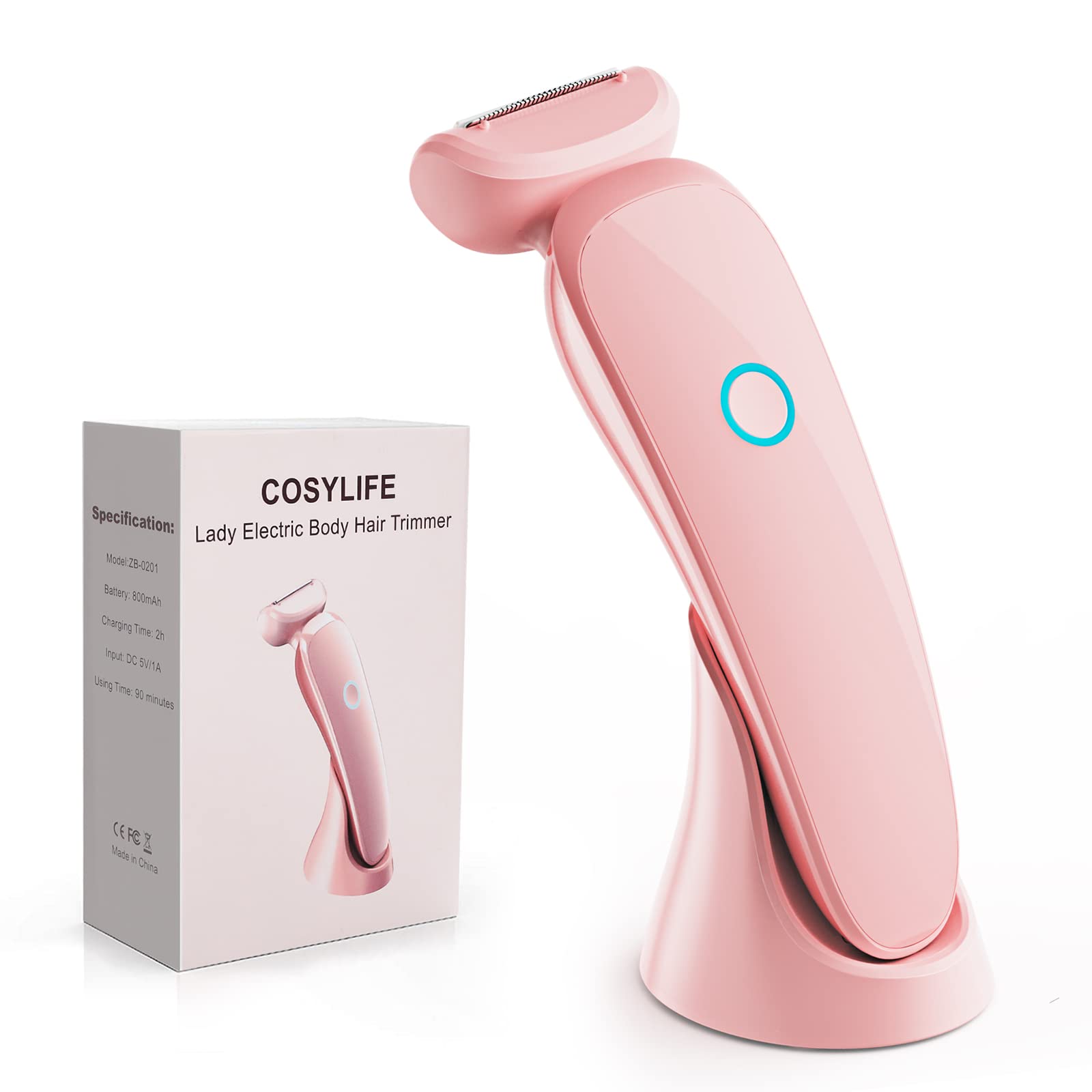 Electric Razor for Women - Womens Shaver Bikini Trimmer for Legs Bikini Underarm Public Hairs Rechargeable Wet and Dry Cordless with LED Light(Pink)