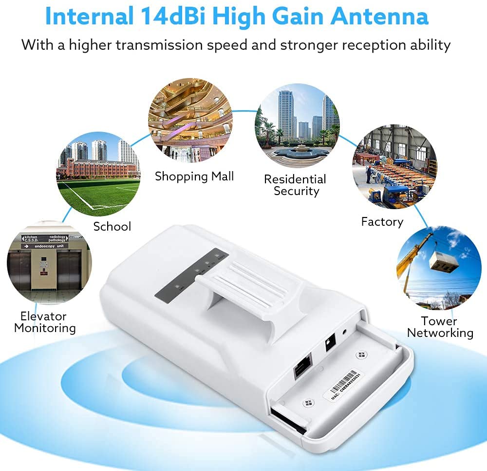 Wireless WiFi Bridge, UeeVii CPE881 5.8G Point-to-Point Access Outdoor CPE Kit Long Range Transmitter Supports 2.5KM Transmission Distance with 14 dBi High-Gain Antenna,2-Pack